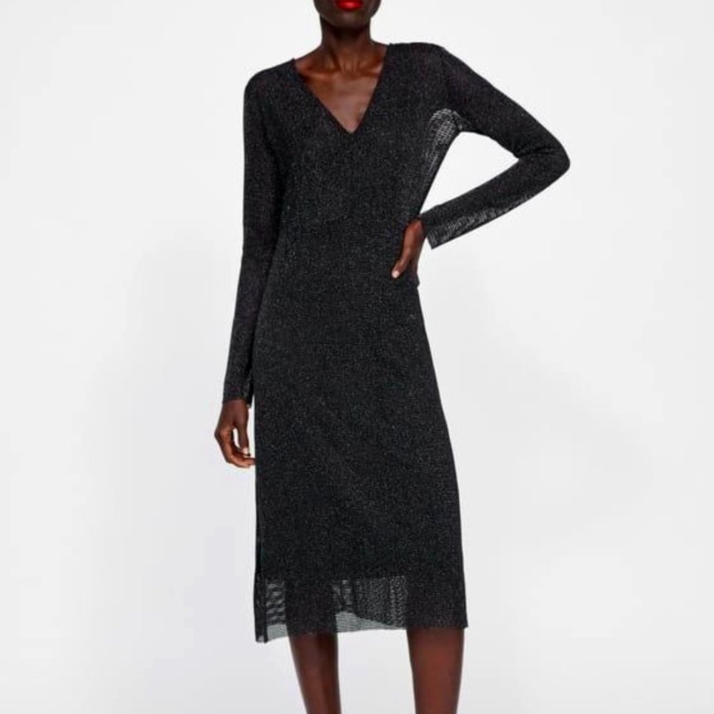 Zara Textured Weave Metallic Thread Dress - Gem